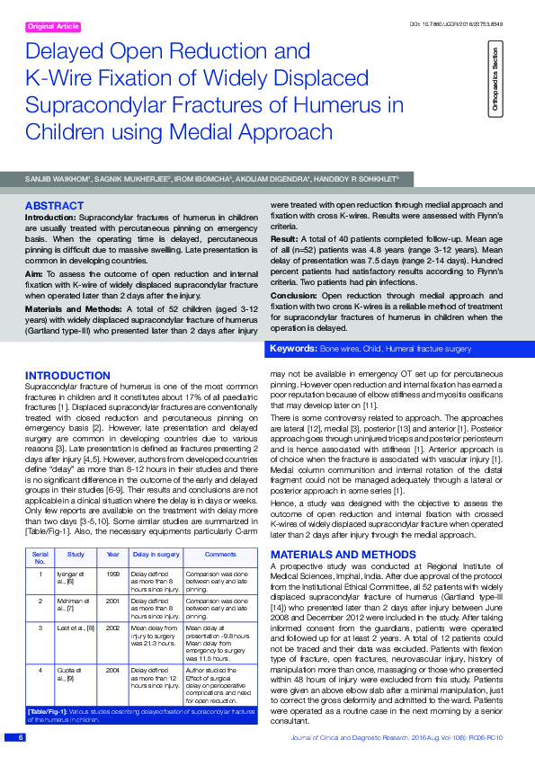 (PDF) Delayed Open Reduction and K-Wire Fixation of Widely Displaced ...