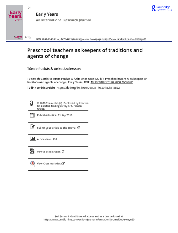 (PDF) Preschool teachers as keepers of traditions and agents of change
