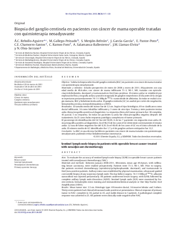 (PDF) Biopsia del ganglio centinela en pacientes con cáncer de mama ...