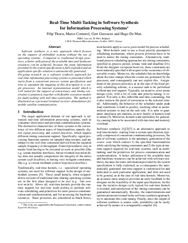 Pdf Real Time Multi Tasking In Software Synthesis For Information Processing Systems Gert