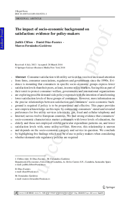 (PDF) The impact of socio-economic background on satisfaction: evidence ...