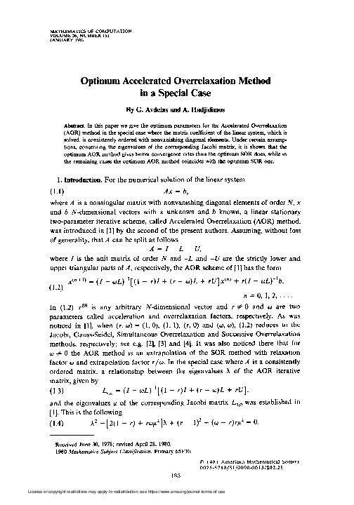 (PDF) Optimum Accelerated Overrelaxation Method in a Special Case