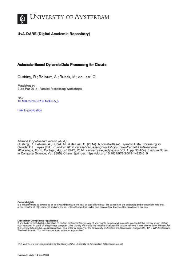 (PDF) Automata-Based Dynamic Data Processing for Clouds