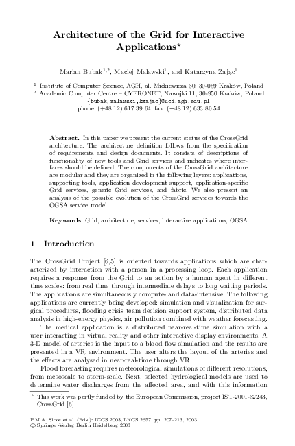 (PDF) Architecture of the Grid for Interactive Applications
