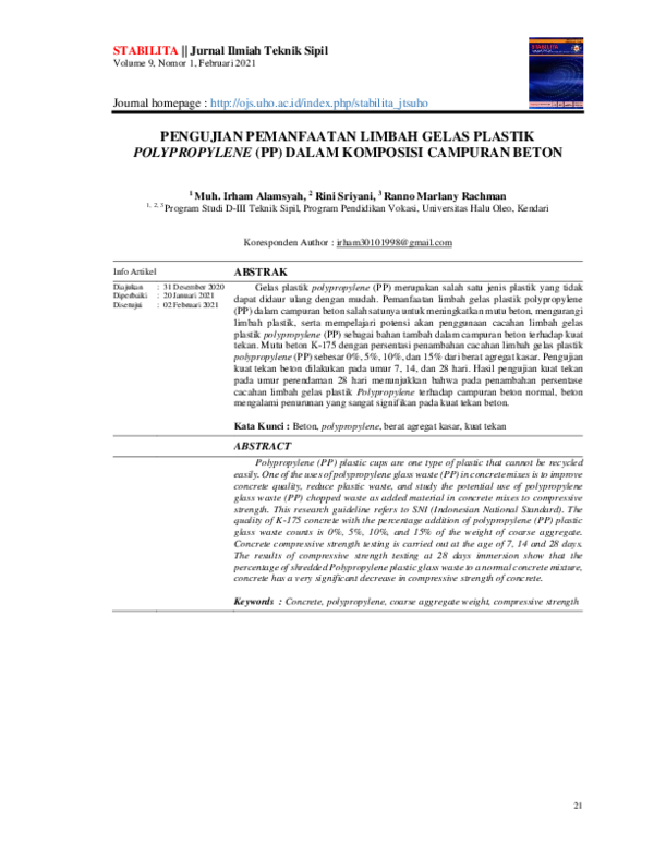 (PDF) Pengujian Pemanfaatan Limbah Gelas Plastik Polypropylene (PP ...