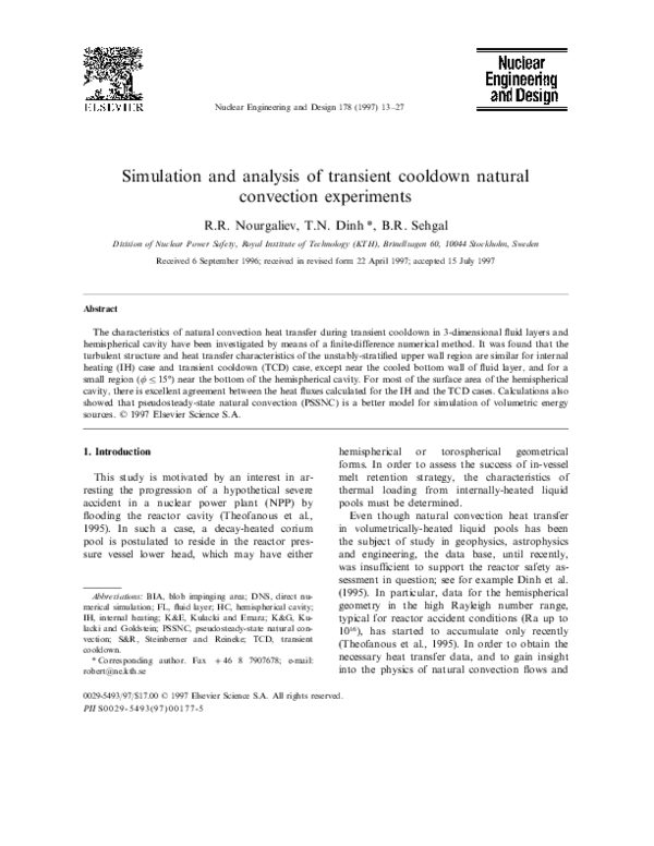 Pdf Simulation And Analysis Of Transient Cooldown Natural Convection
