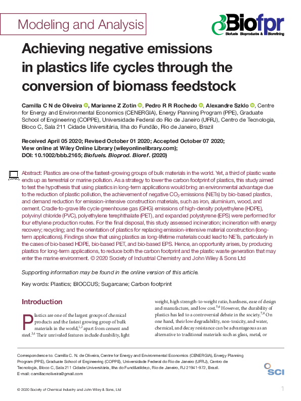(PDF) Achieving negative emissions in plastics life cycles through the ...