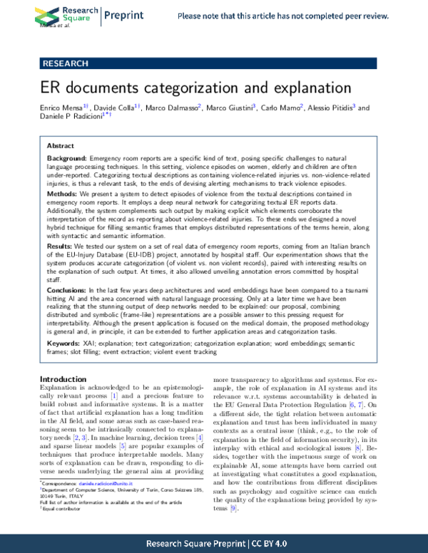 Pdf Er Documents Categorization And Explanation