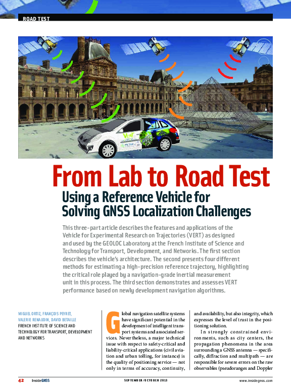 Pdf From Lab To Road Test Using A Reference Vehicle For Solving Gnss