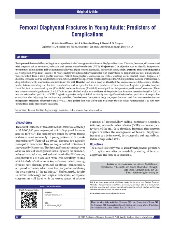 (PDF) Femoral diaphyseal fractures in young adults: Predictors of complications