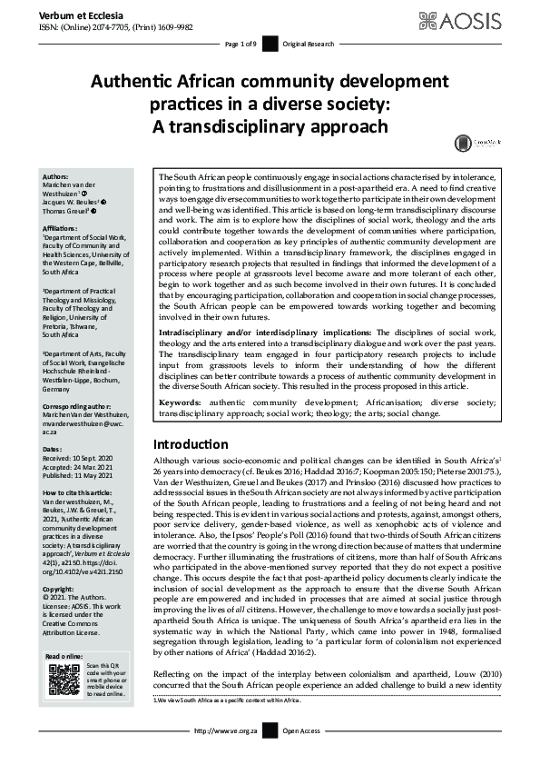 (PDF) Authentic African community development practices in a diverse ...