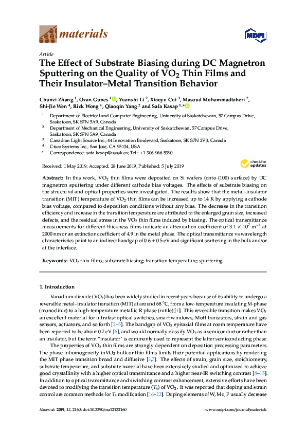 (PDF) The Effect of Substrate Biasing during DC Magnetron Sputtering on the Quality of VO2 Thin ...