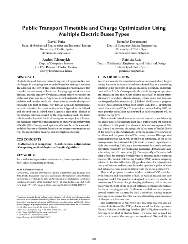 (PDF) Public transport timetable and charge optimization using multiple electric buses types