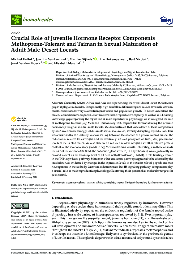 (PDF) Crucial Role of Juvenile Hormone Receptor Components Methoprene ...