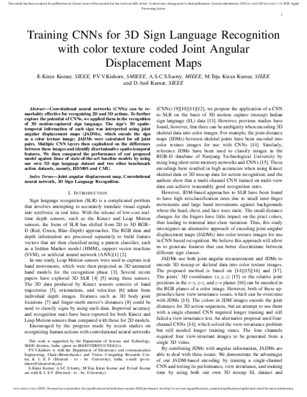 (PDF) Training CNNs for 3-D Sign Language Recognition With Color Texture Coded Joint Angular ...