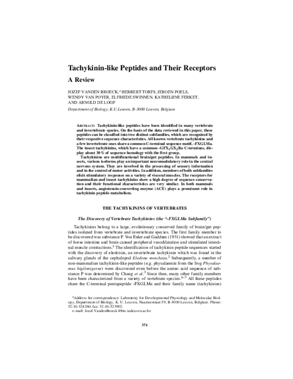 (PDF) Tachykinin-like Peptides and Their Receptors: A Review