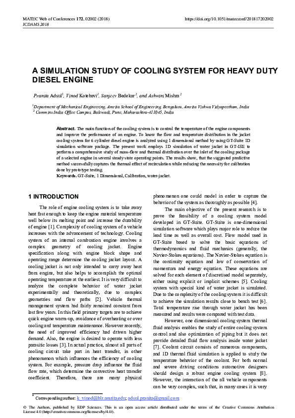 (PDF) A Simulation study of cooling system for heavy duty diesel engine