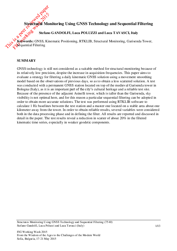 Pdf Structural Monitoring Using Gnss Technology And Sequential Filtering