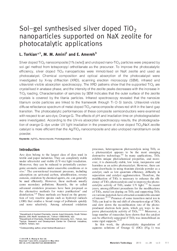 (PDF) Sol-gel synthesised silver doped TiO 2 nanoparticles supported on ...