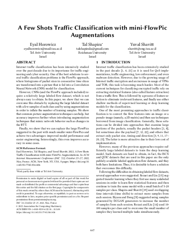 (PDF) A few shots traffic classification with mini-FlowPic augmentations