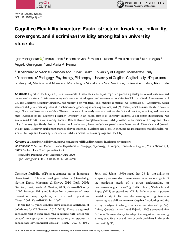 (PDF) Cognitive Flexibility Inventory: Factor structure, invariance, reliability, convergent ...