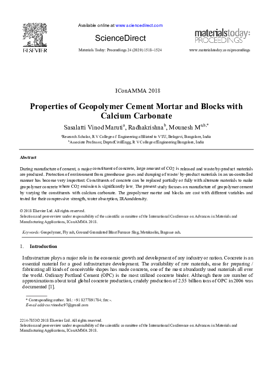 (PDF) Properties of Geopolymer Cement Mortar and Blocks with Calcium ...