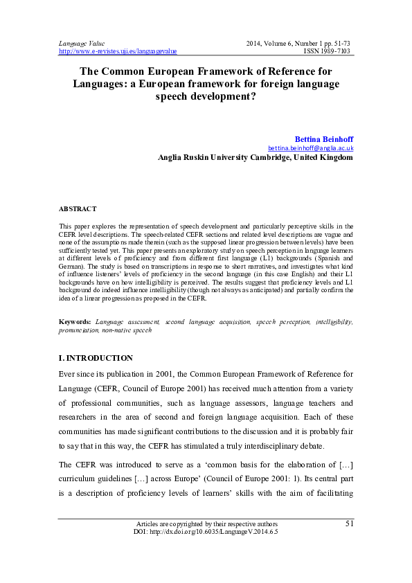 (PDF) The Common European Framework of Reference for Languages: a ...