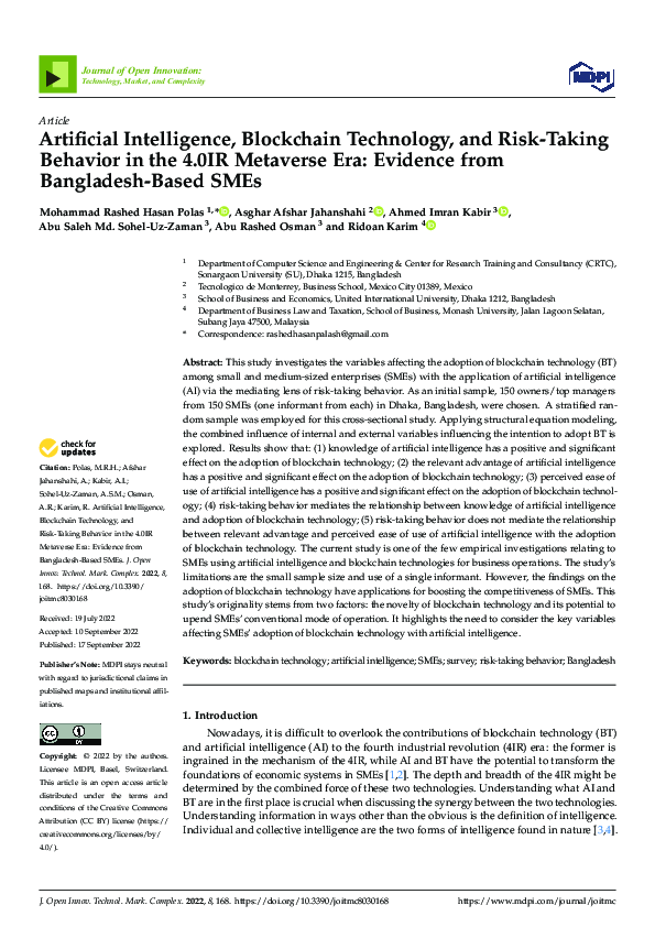 (PDF) Artificial Intelligence, Blockchain Technology, and Risk-Taking Behavior in the 4.0IR ...