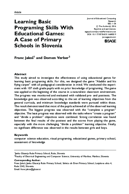 (PDF) Learning Basic Programing Skills With Educational Games