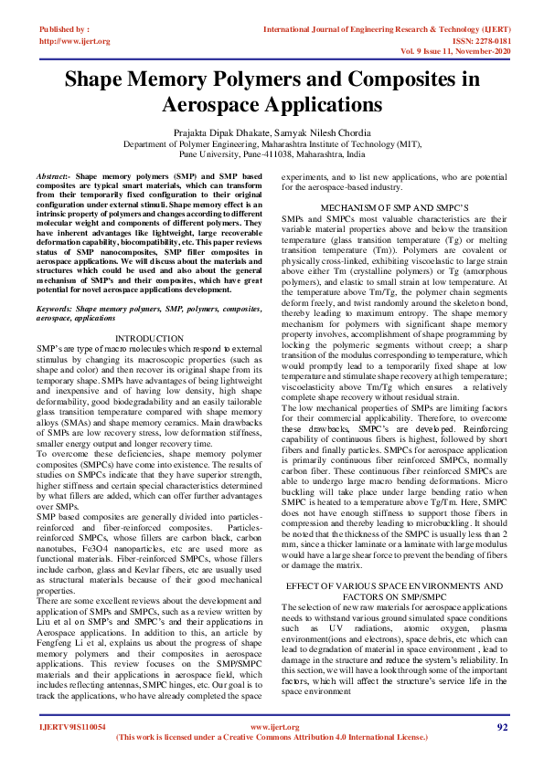 (PDF) Shape Memory Polymers and Composites in Aerospace Applications