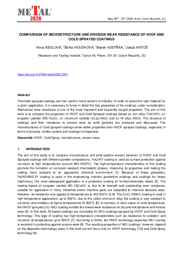 (PDF) Comparison of Microstructure and Erosion Wear Resistance of HVOF ...