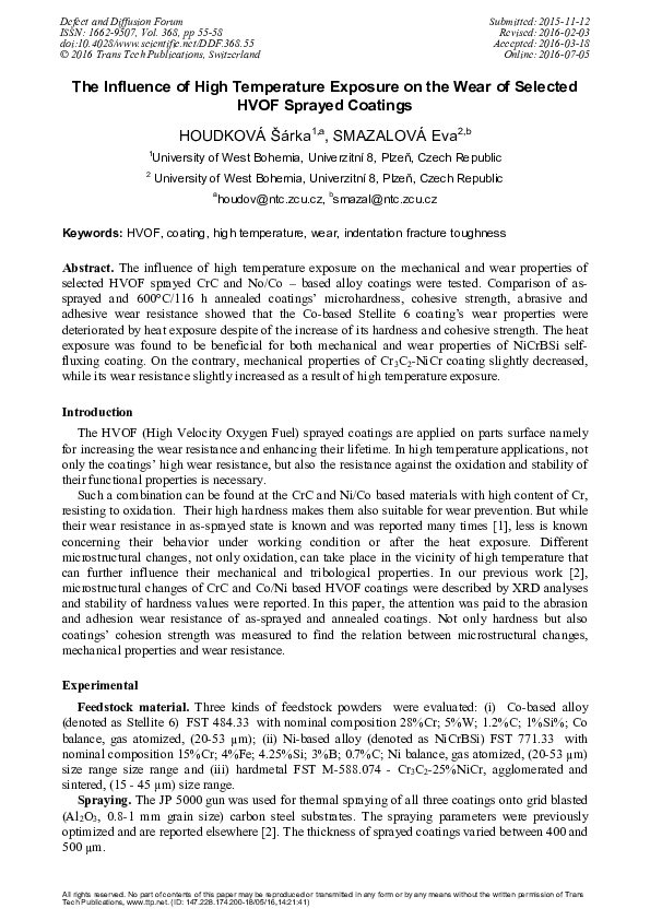 (PDF) The Influence of High Temperature Exposure on the Wear of ...