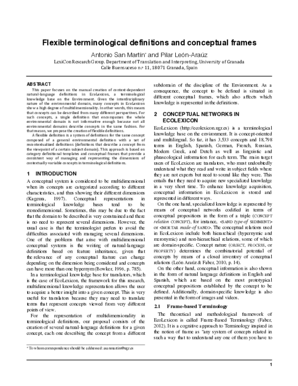 (PDF) Flexible terminological definitions and conceptual frames