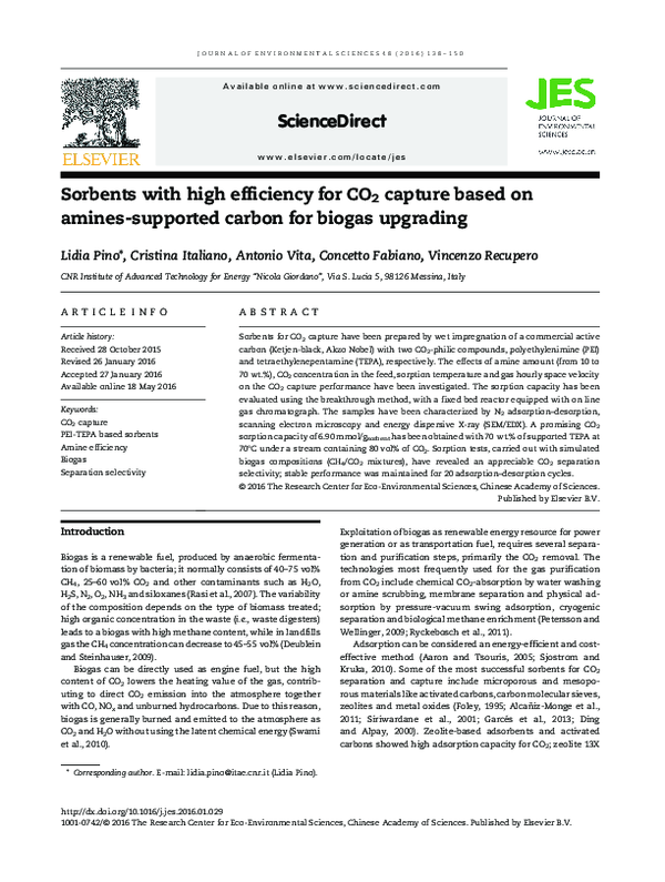 (PDF) Sorbents with high efficiency for CO2 capture based on amines-supported carbon for biogas ...