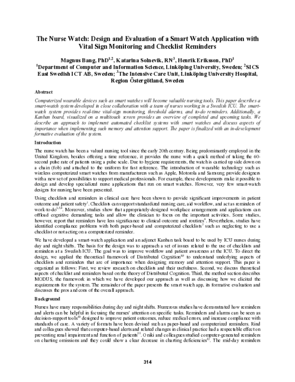 (PDF) The Nurse Watch: Design and Evaluation of a Smart Watch ...