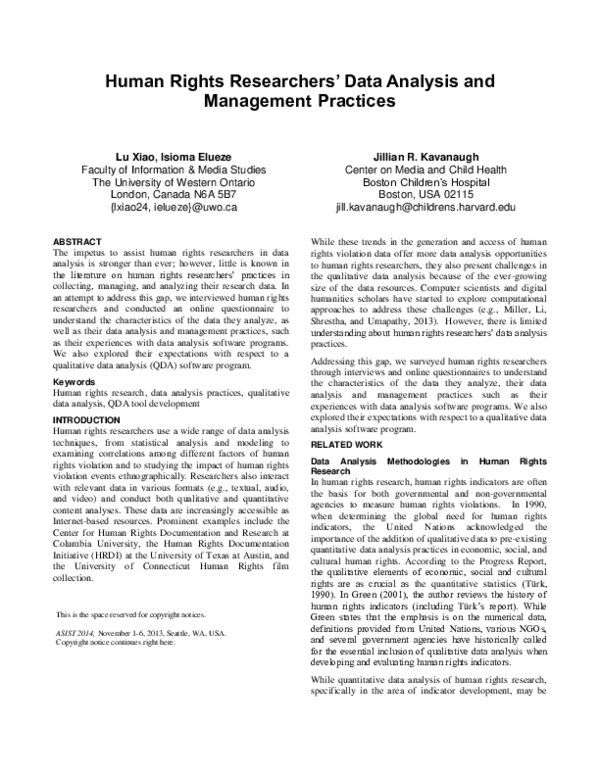 (PDF) Human rights researchers’ data analysis and management practices
