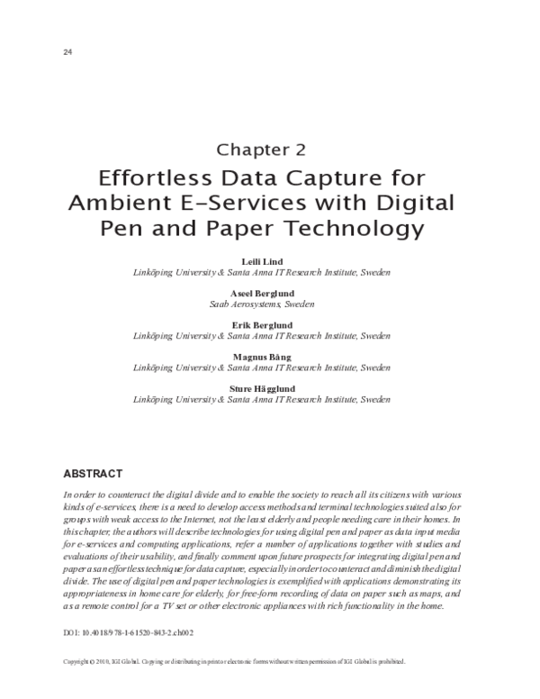 (PDF) Effortless Data Capture for Ambient E-Services with Digital Pen ...