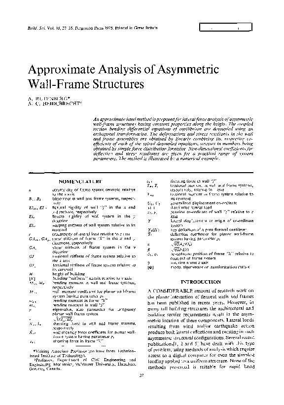 (PDF) Approximate analysis of asymmetric wall-frame structures