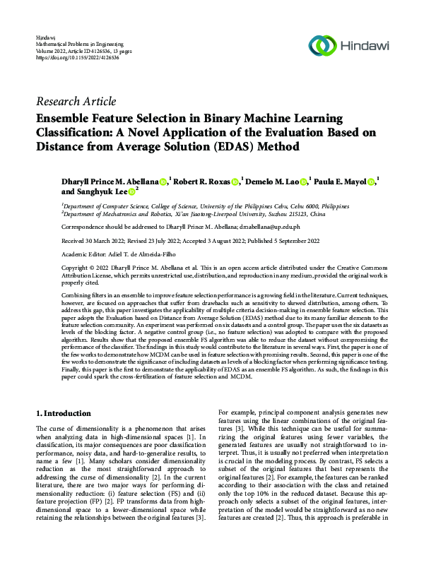 (PDF) Ensemble Feature Selection in Binary Machine Learning Classification: A Novel Application ...
