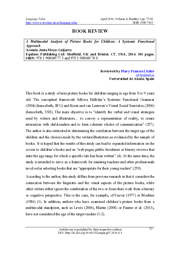 (PDF) A Multimodal Analysis of Picture Books for Children: A Systemic ...