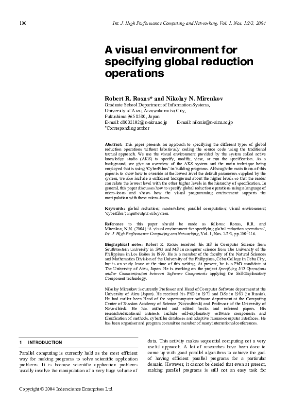 (PDF) A visual environment for specifying global reduction operations