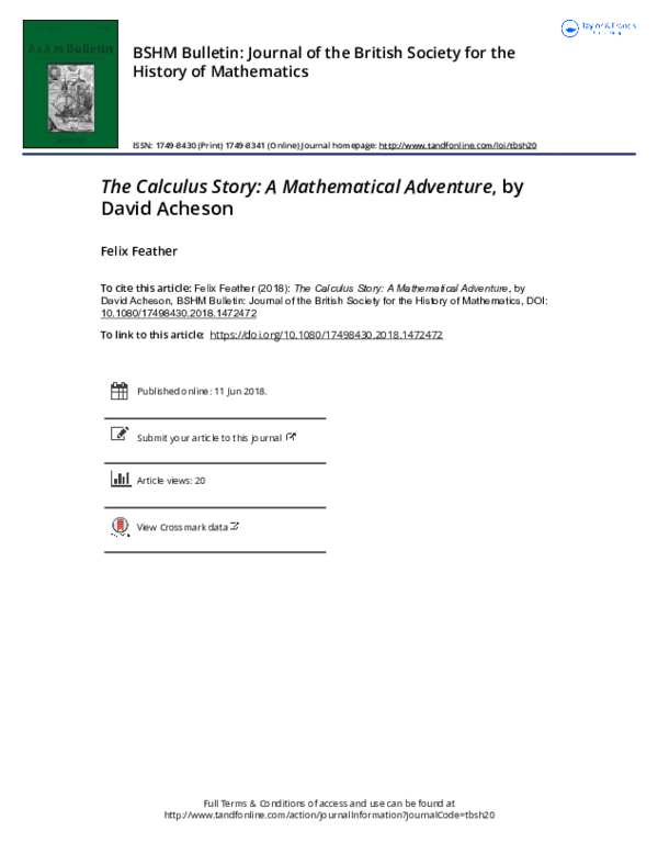 (PDF) The calculus story: a mathematical adventure by David Acheson, pp ...