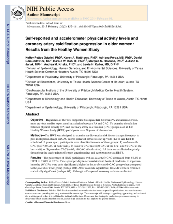 (PDF) Self-reported and accelerometer-derived physical activity levels and coronary artery ...