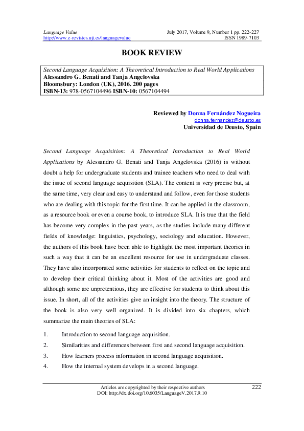 (PDF) Second Language Acquisition: A Theoretical Introduction to Real ...
