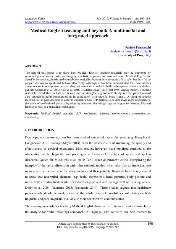 (PDF) Medical English teaching and beyond: A multimodal and integrated ...
