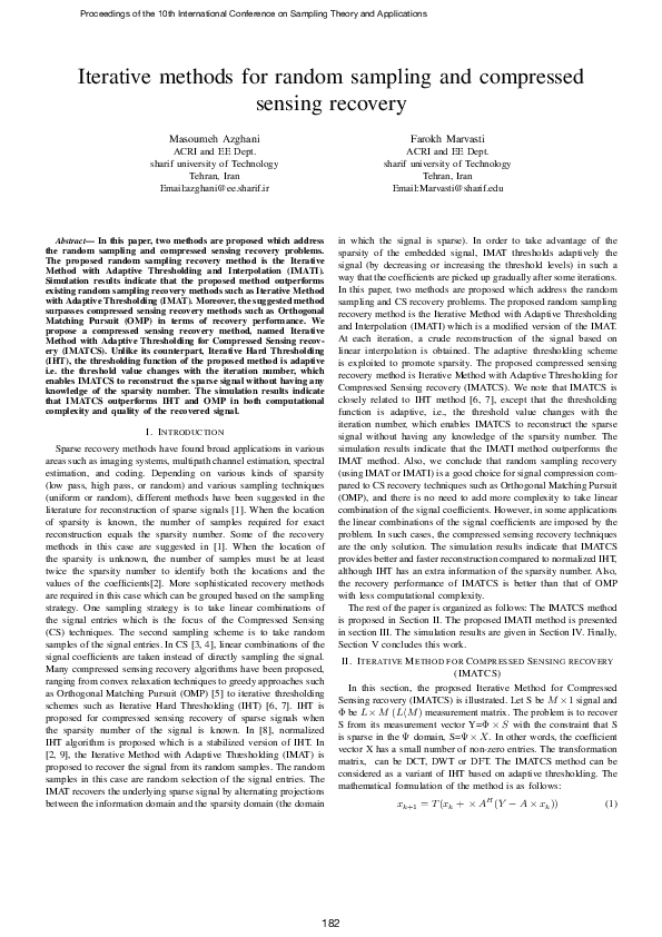 Pdf Iterative Methods For Random Sampling Recovery And Compressed