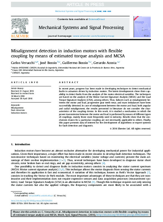 Pdf Misalignment Detection In Induction Motors With Flexible Coupling