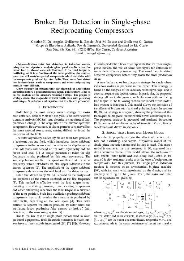 (PDF) Broken bar detection in single-phase reciprocating compressors