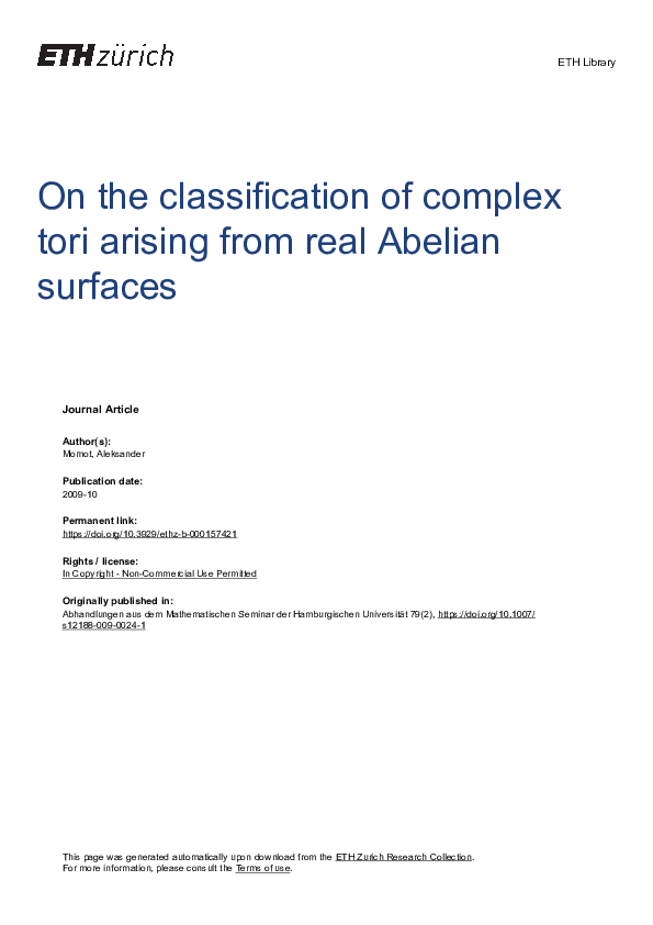 (PDF) On the classification of complex tori arising from real Abelian ...