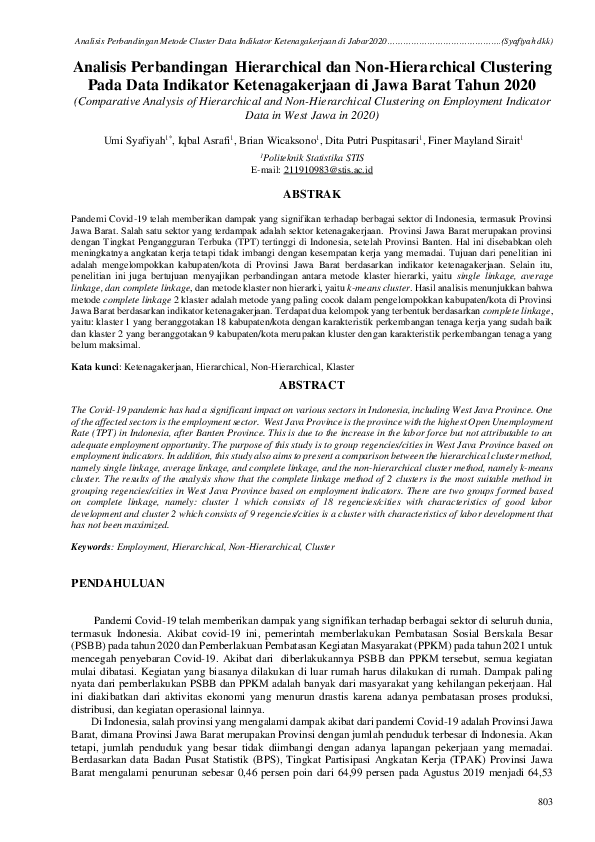 Pdf Analisis Perbandingan Hierarchical Dan Non Hierarchical Clustering Pada Data Indikator